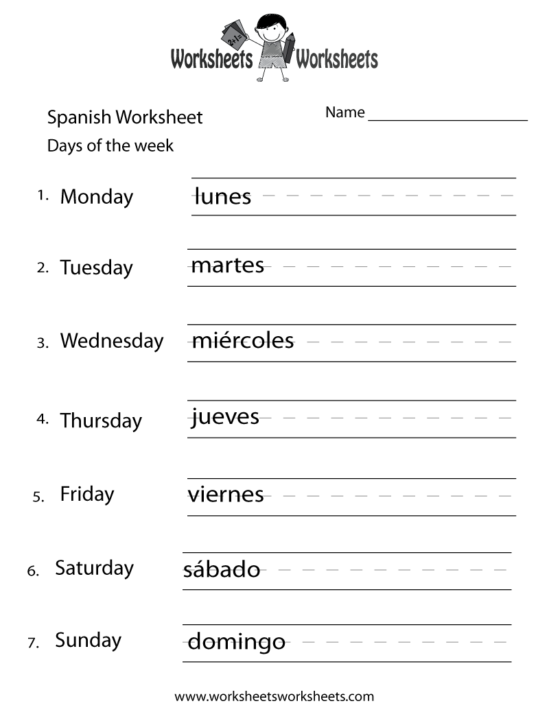 Spanish Days of the Week Worksheet | Worksheets Worksheets